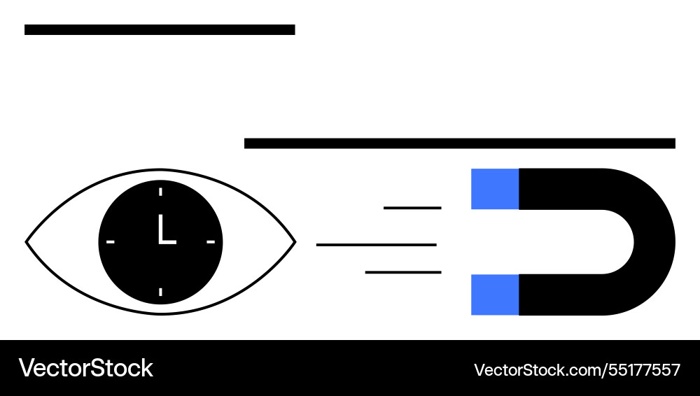 Eye with clock and magnet representing focus Vector Image