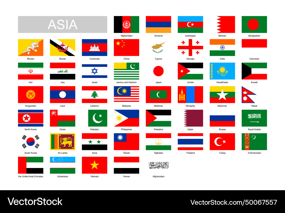 Flags of asia Royalty Free Vector Image - VectorStock
