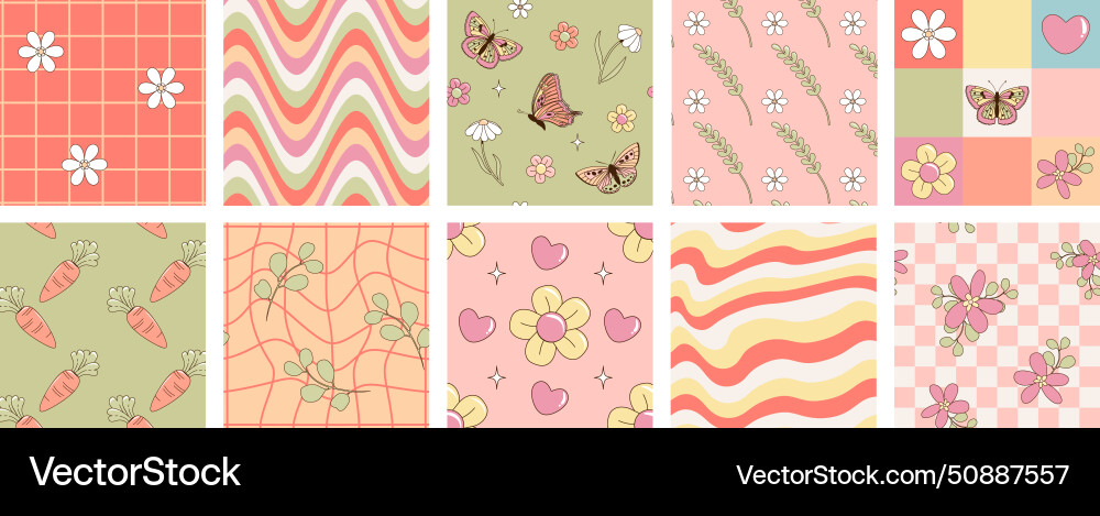 Groovy abstract patterns romantic backgrounds Vector Image