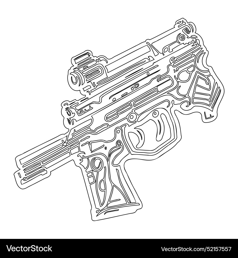 Gun galaxy outline sketch Royalty Free Vector Image