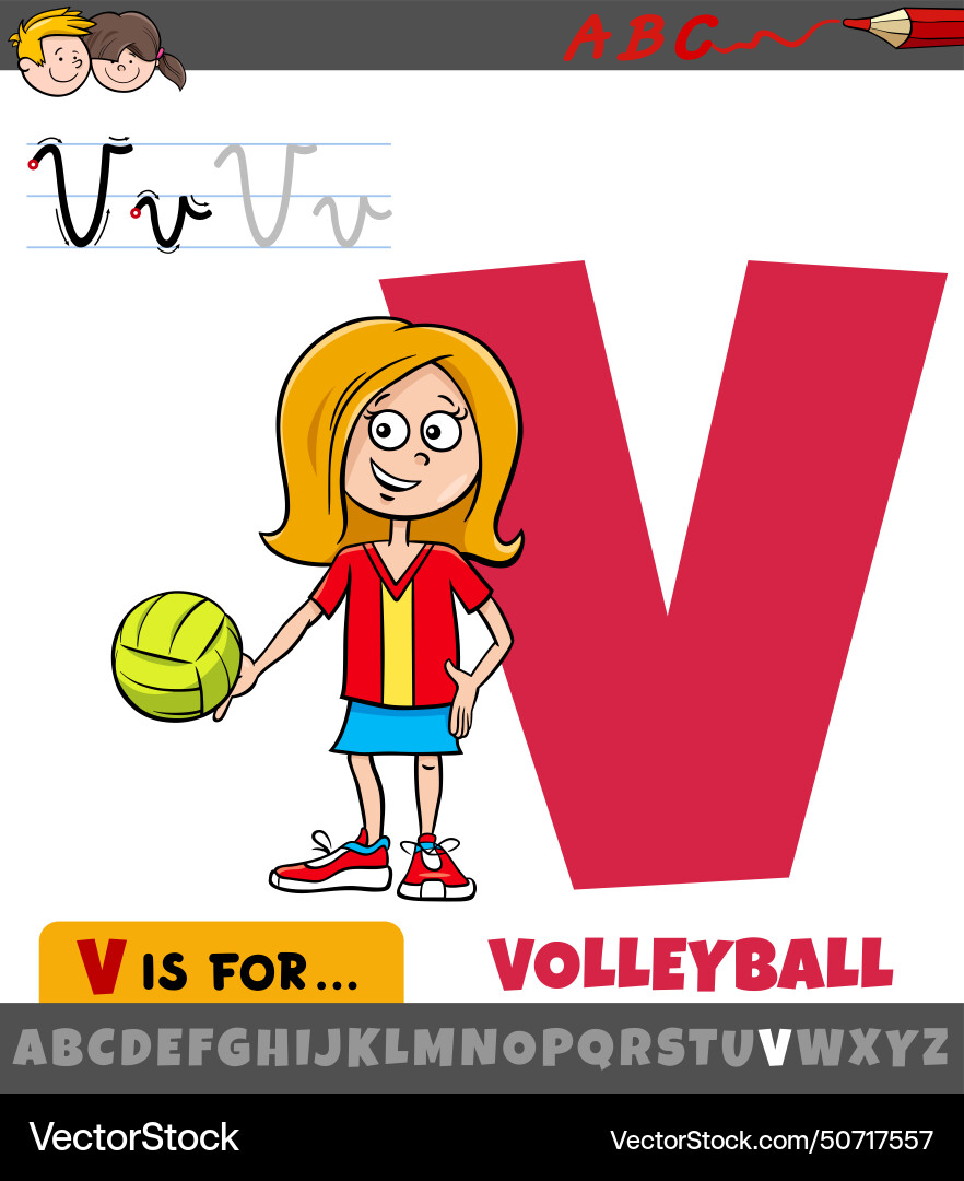 Letter v from alphabet with cartoon Royalty Free Vector