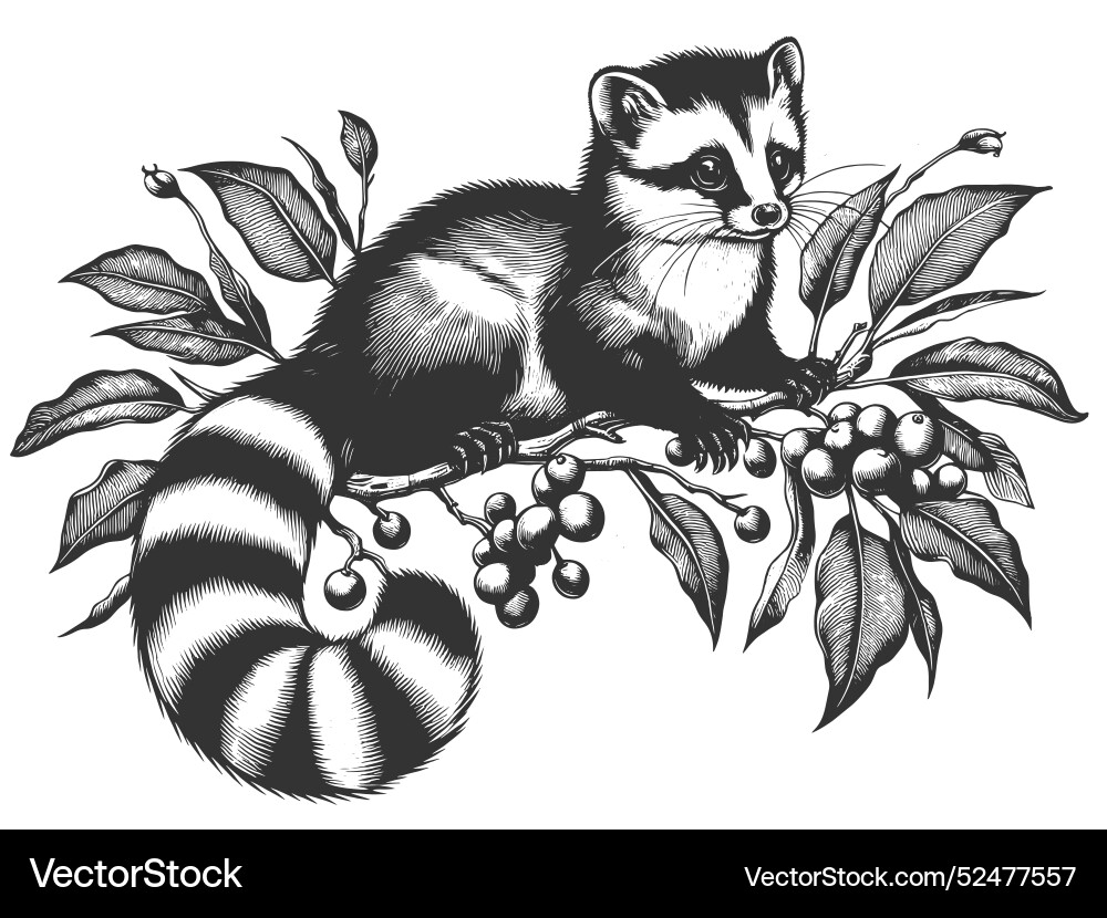 Musang asian palm civet coffee tree branch Vector Image