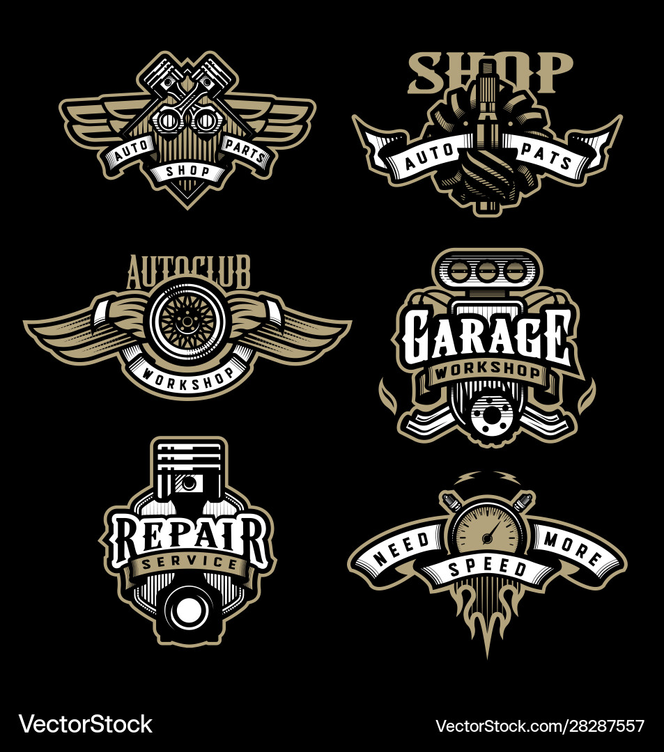 Set vintage monochrome auto emblems badges Vector Image