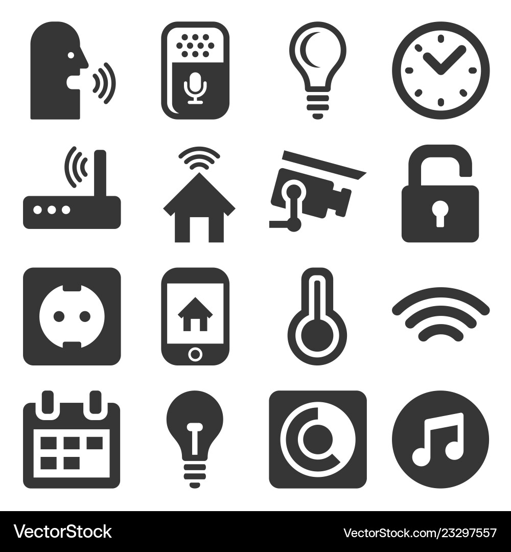 Smart home and voice control icons set Royalty Free Vector
