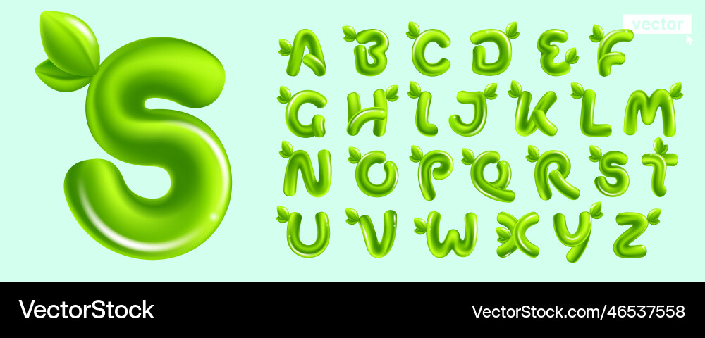 Alphabet set eco signs with green leaves 3d Vector Image