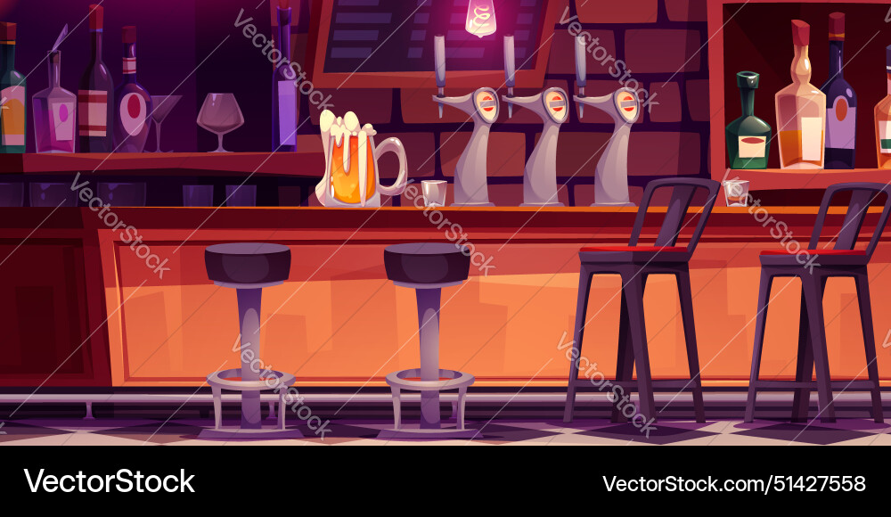 Bar interior with beer glass on counter Royalty Free Vector