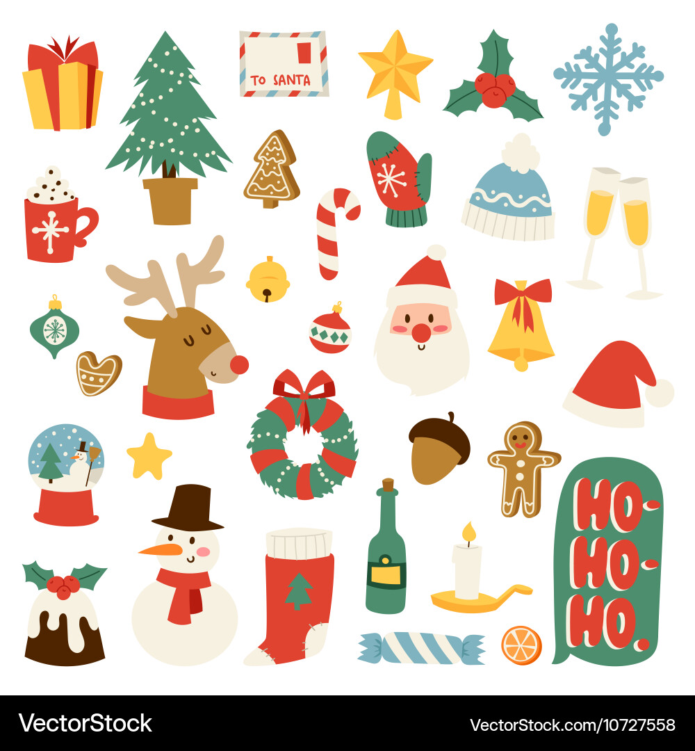 Christmas symbols set Royalty Free Vector Image