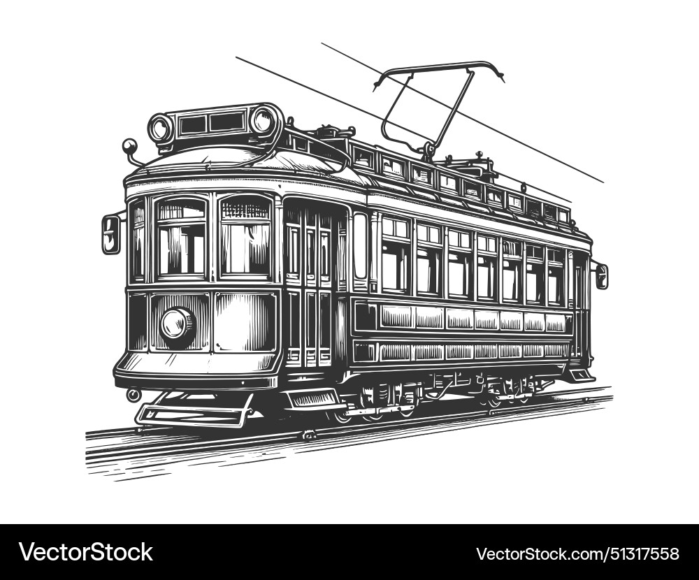Classic Tram on City Street Royalty Free Vector Image
