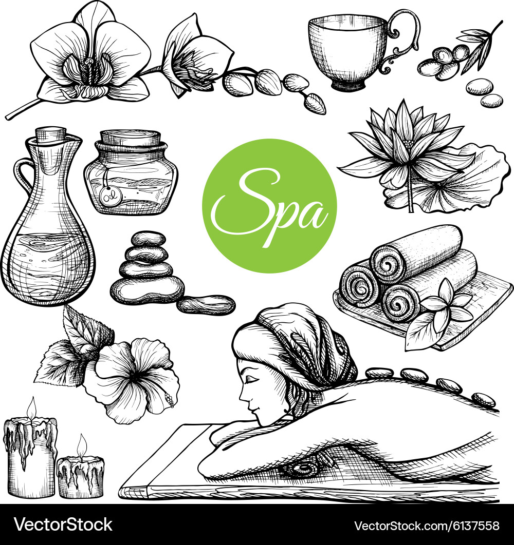 Hand drawn spa treatment set Royalty Free Vector Image