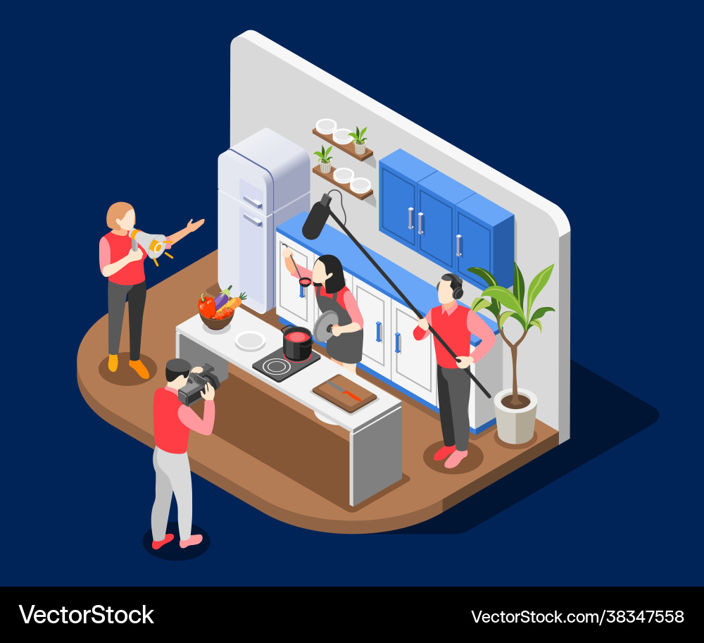 Isometric cooking show background Royalty Free Vector Image