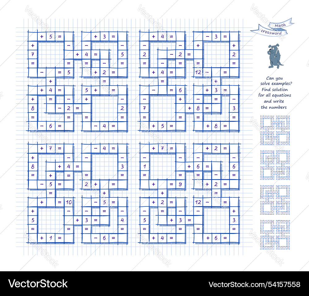 Math Crossword Puzzle Set Royalty Free Vector Image