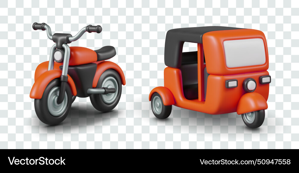 Motorcycle with sidecar autorickshaw set Vector Image