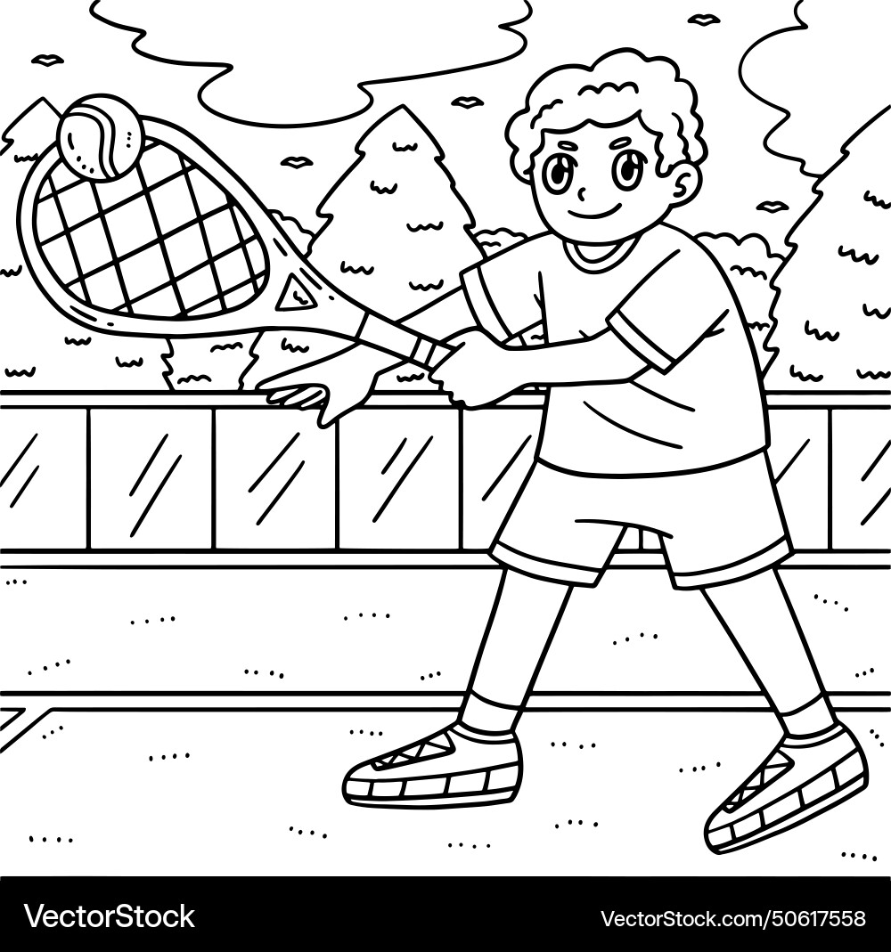 Tennis player hitting ball coloring page Vector Image