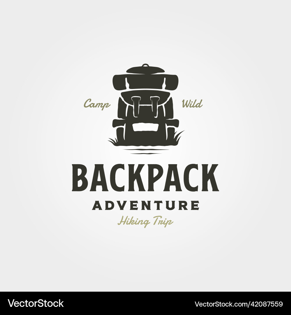 Backpack vintage logo symbol design adventure Vector Image