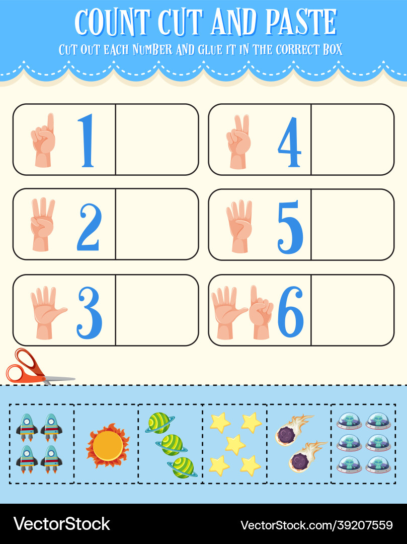 Count cut and paste math worksheet for children Vector Image