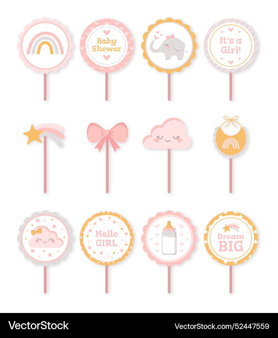 Flat cake topper collection Royalty Free Vector Image