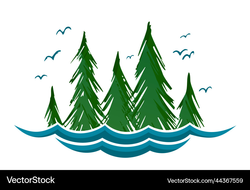 Forest symbol with lake and birds Royalty Free Vector Image