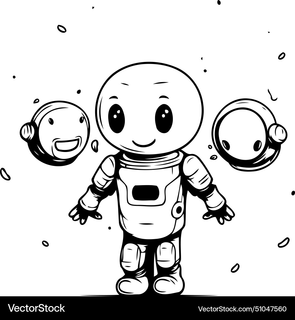 A cute cartoon robot astronaut with red button Vector Image