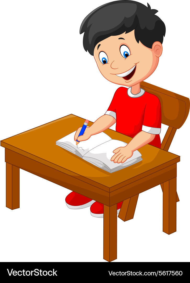 Cartoon little boy writing Royalty Free Vector Image