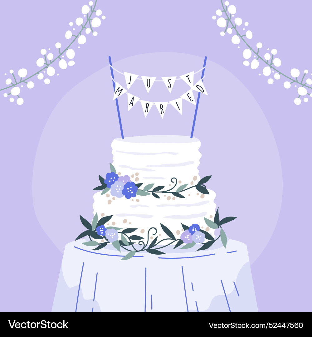 Cartoon wedding cake with topper Royalty Free Vector Image