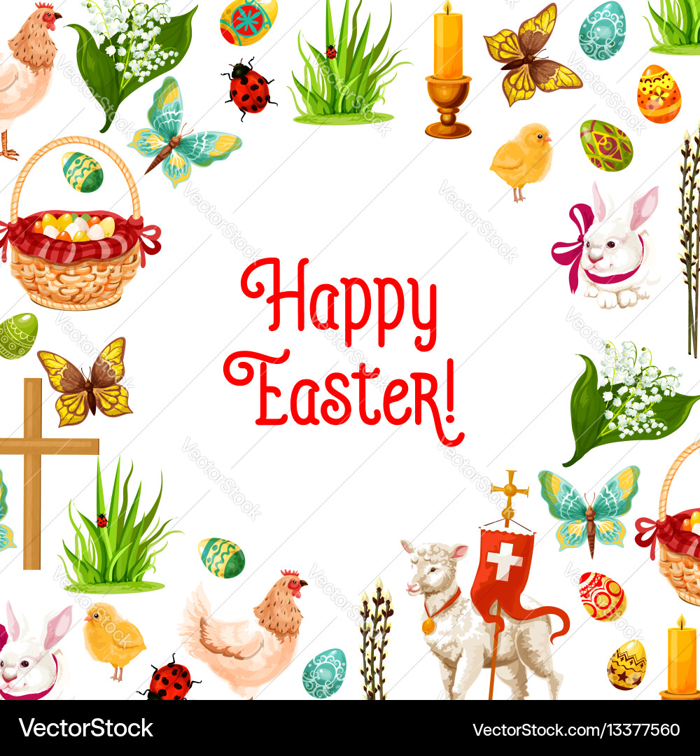 Easter symbols poster for greeting card design Vector Image