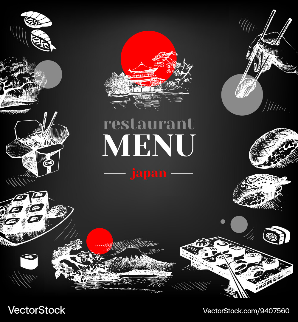 Restaurant chalkboard japanese food menu Vector Image