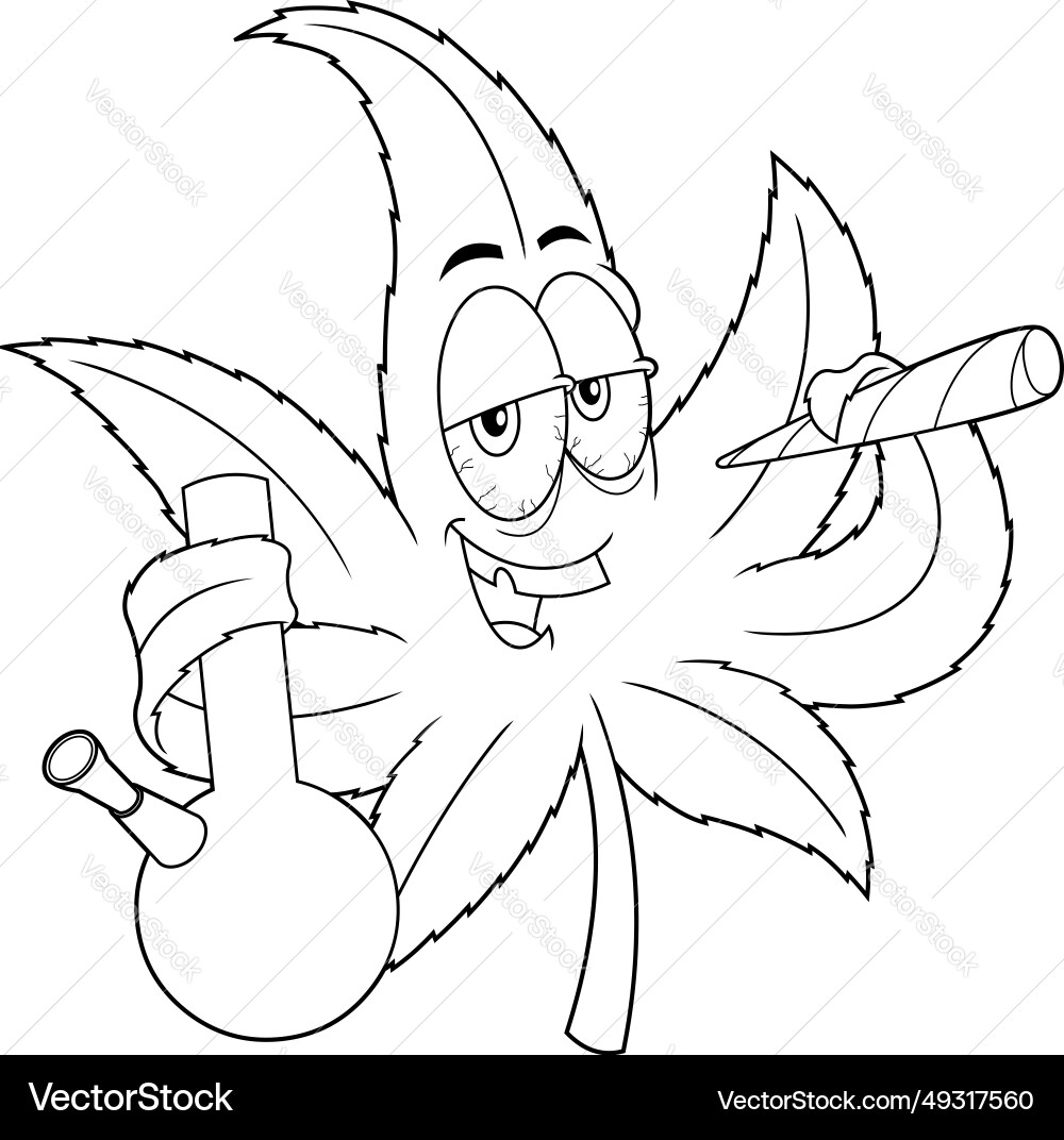 Smiling Marijuana Leaf Character with Bong Vector Image