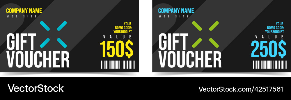 150 and 250 dollar gift voucher Royalty Free Vector Image