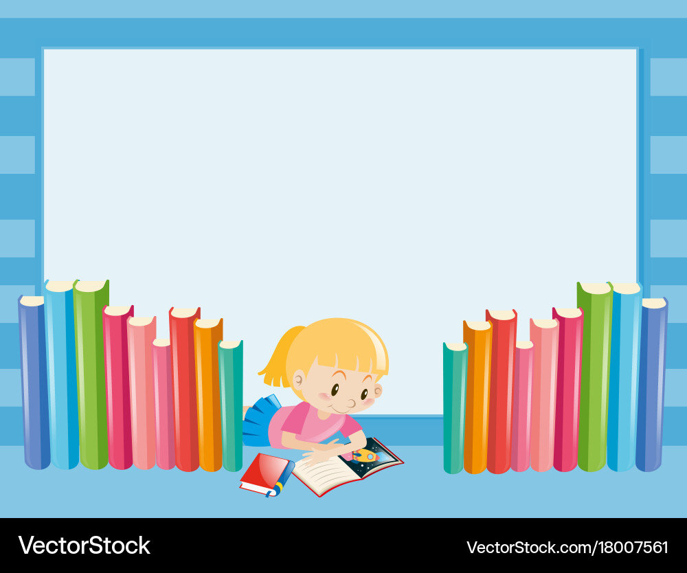 Border template with girl reading book Royalty Free Vector
