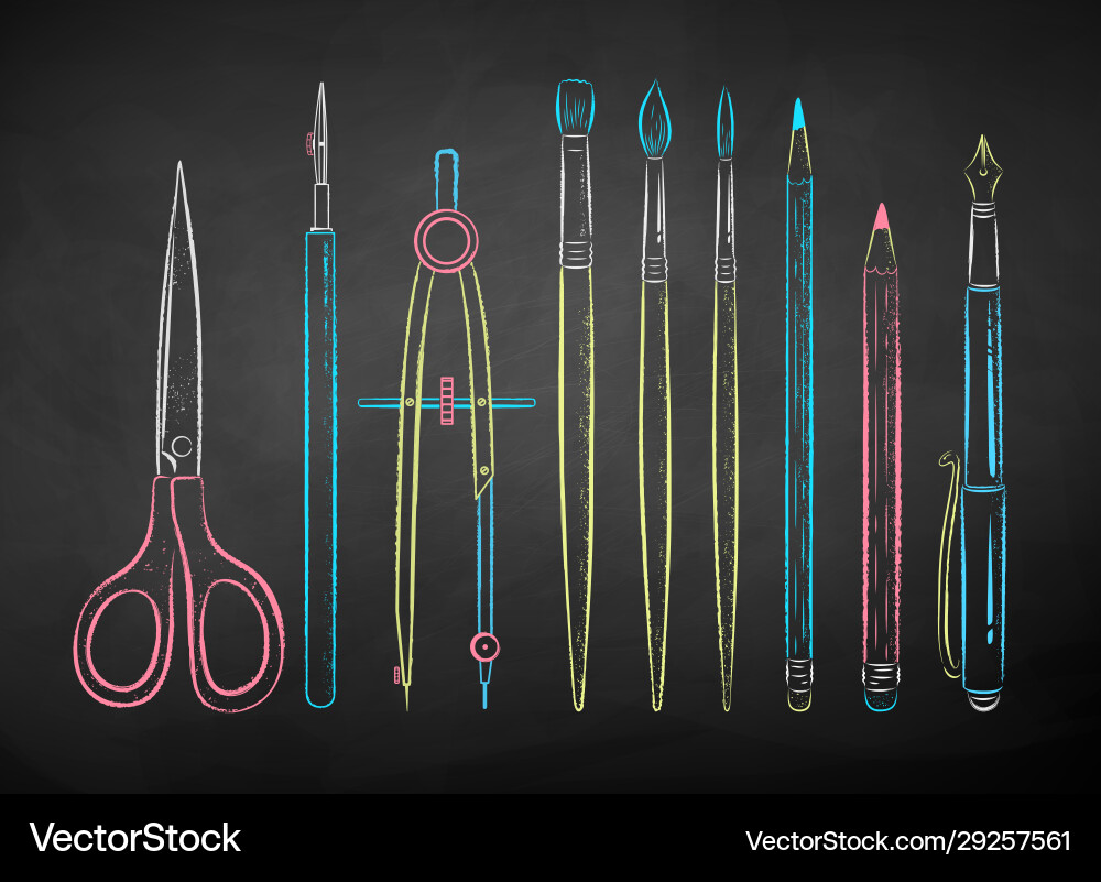 Chalk drawn collection drawing tools Royalty Free Vector