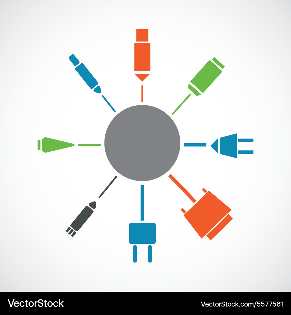 Different connection plugs and wires Royalty Free Vector