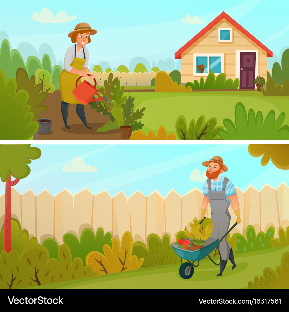 Gardening banner set Royalty Free Vector Image
