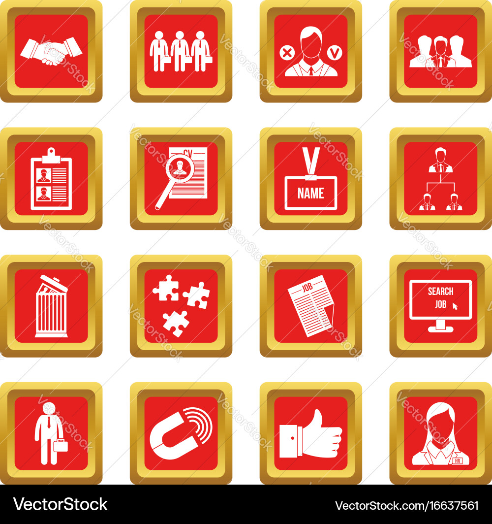 Human resource management icons set red Royalty Free Vector