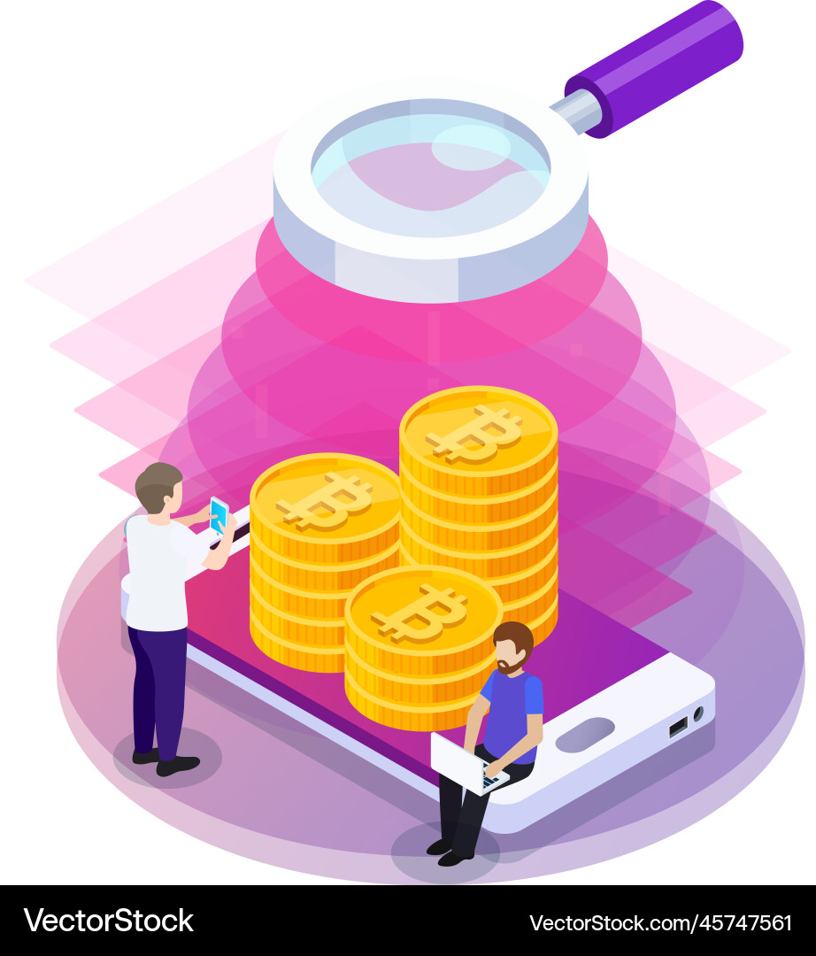 Magnifying money coins composition Royalty Free Vector Image