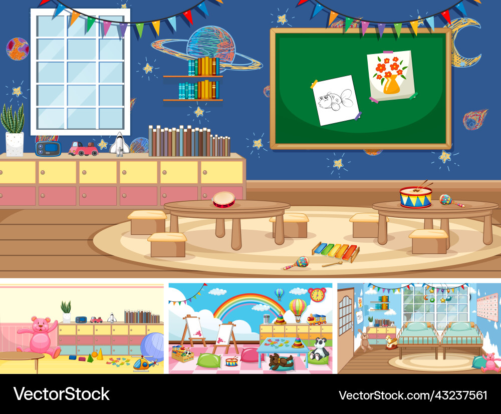 Set of different kindergarten classroom scenes Vector Image