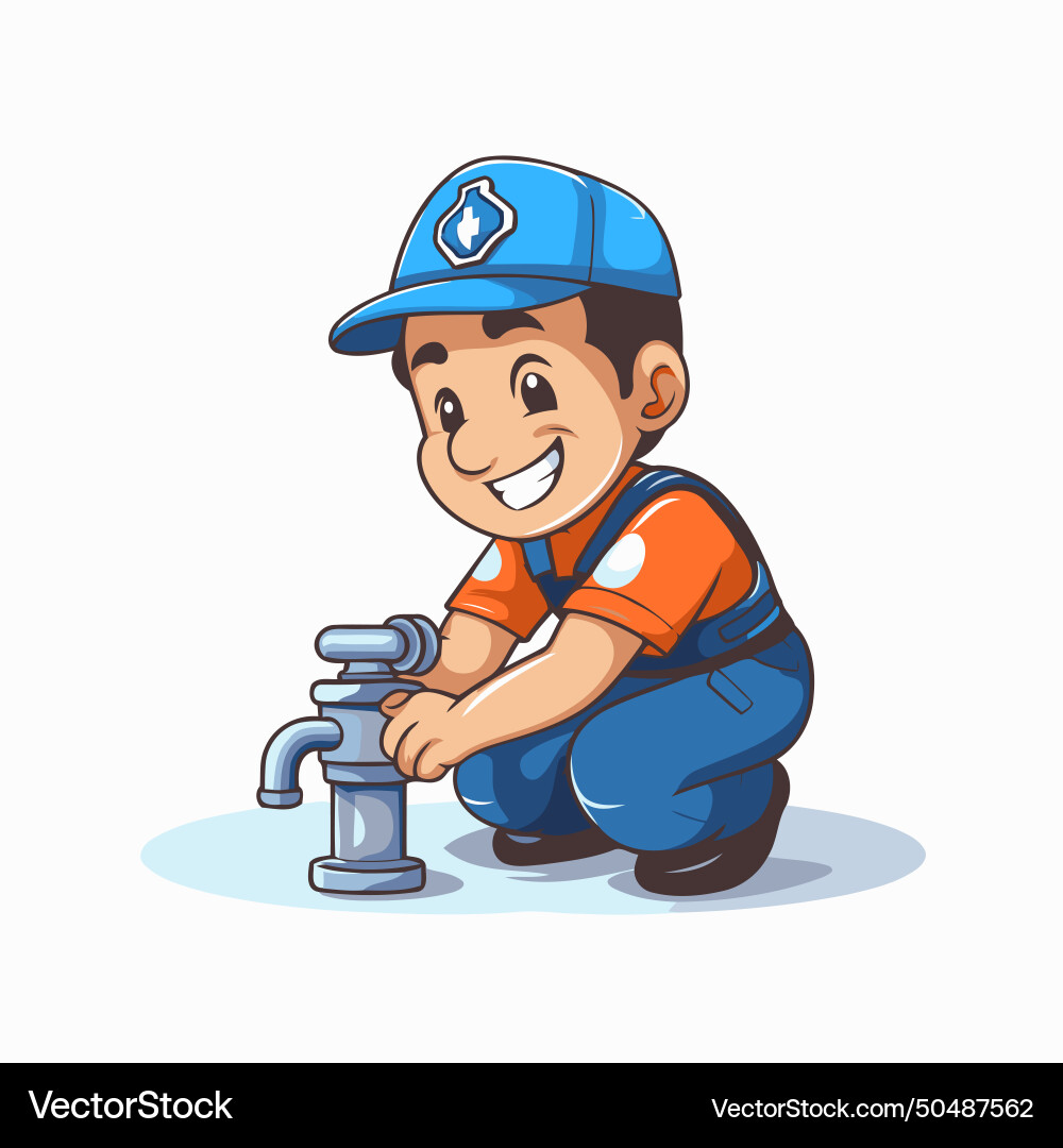 A cute little boy wearing plumber uniform Vector Image