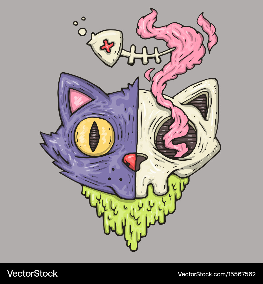 Cartoon Cat Skull Head Royalty Free Vector Image