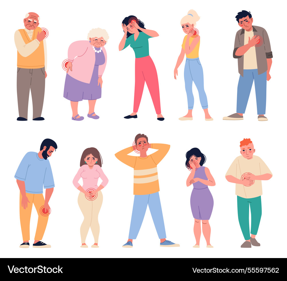People with different types pain cartoon sick Vector Image