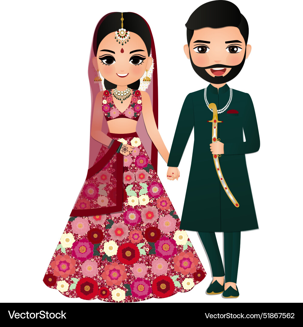 Traditional indian bride and groom Royalty Free Vector Image