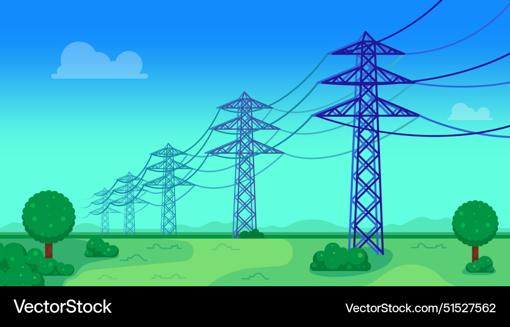Transmission power lines with beautiful landscape Vector Image