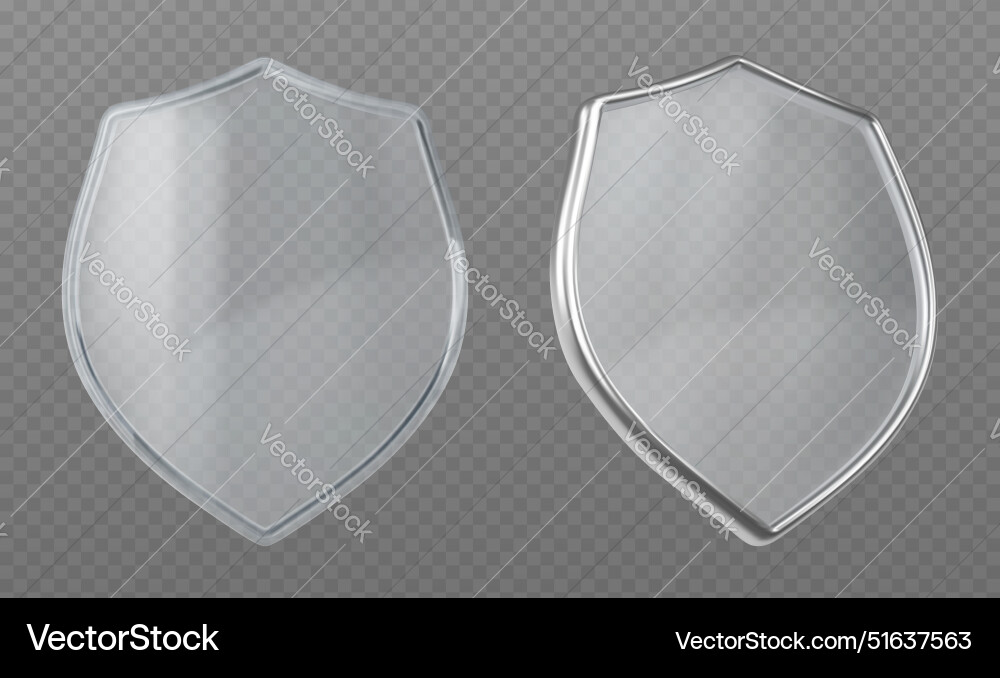 3d transparent glass shield with silver border Vector Image