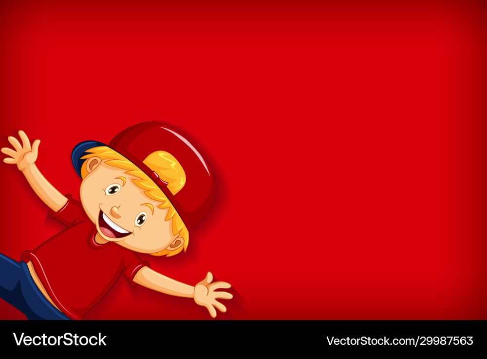 Background template design with happy boy in red Vector Image