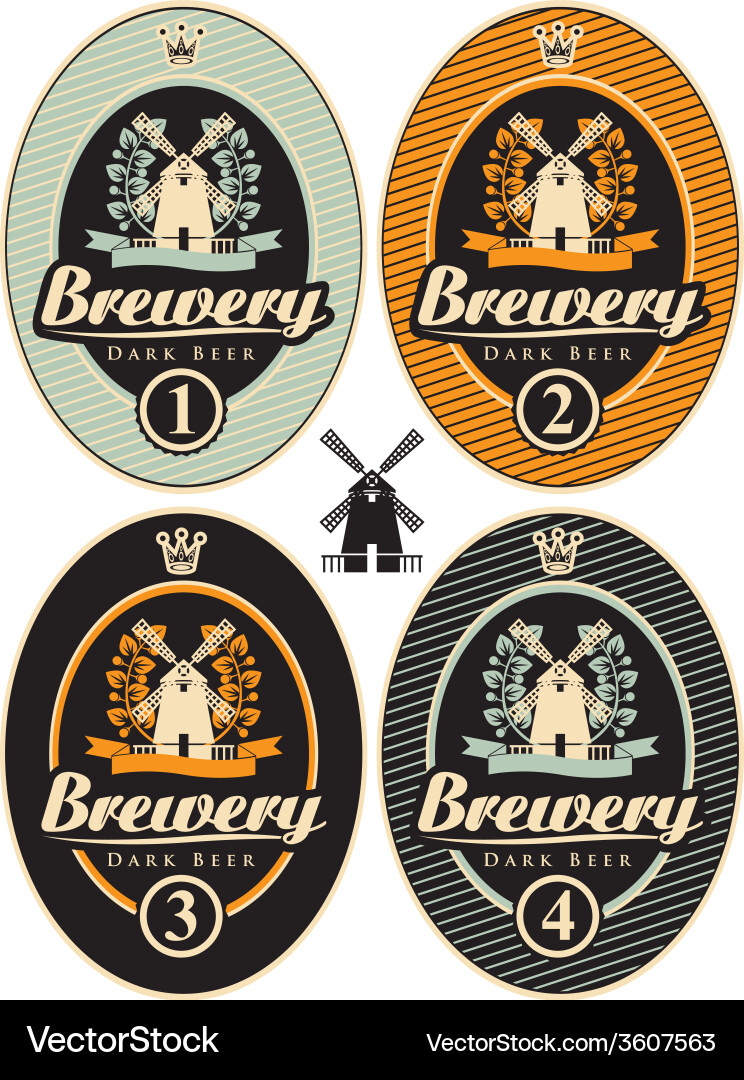 Beer Label Set - Mill & Brewery Royalty Free Vector