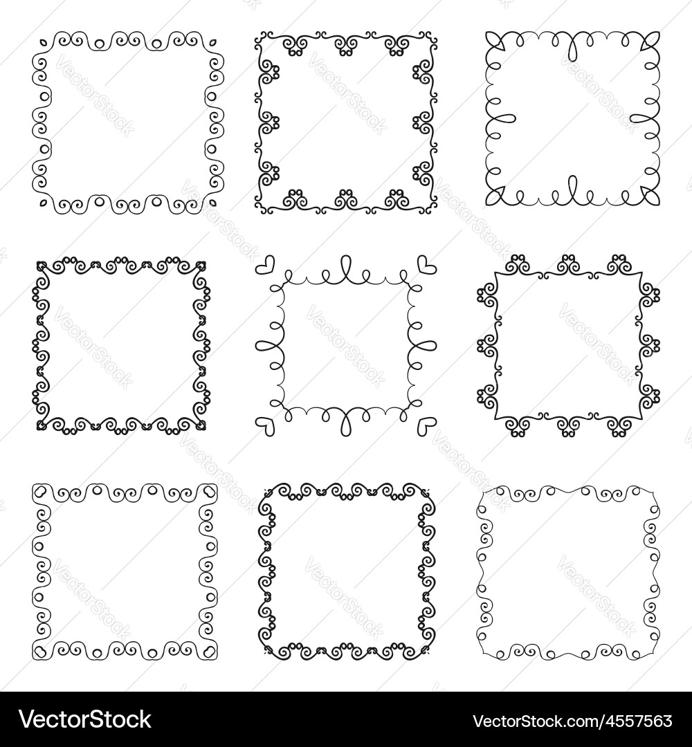 Collection of hand drawn ornamental square frames Vector Image