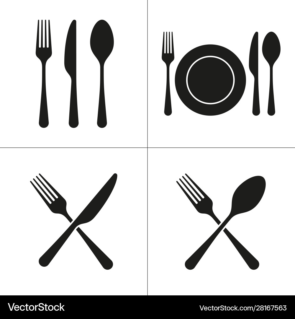 Cutlery Icons - Fork, Knife, Spoon, Plate Vector Image