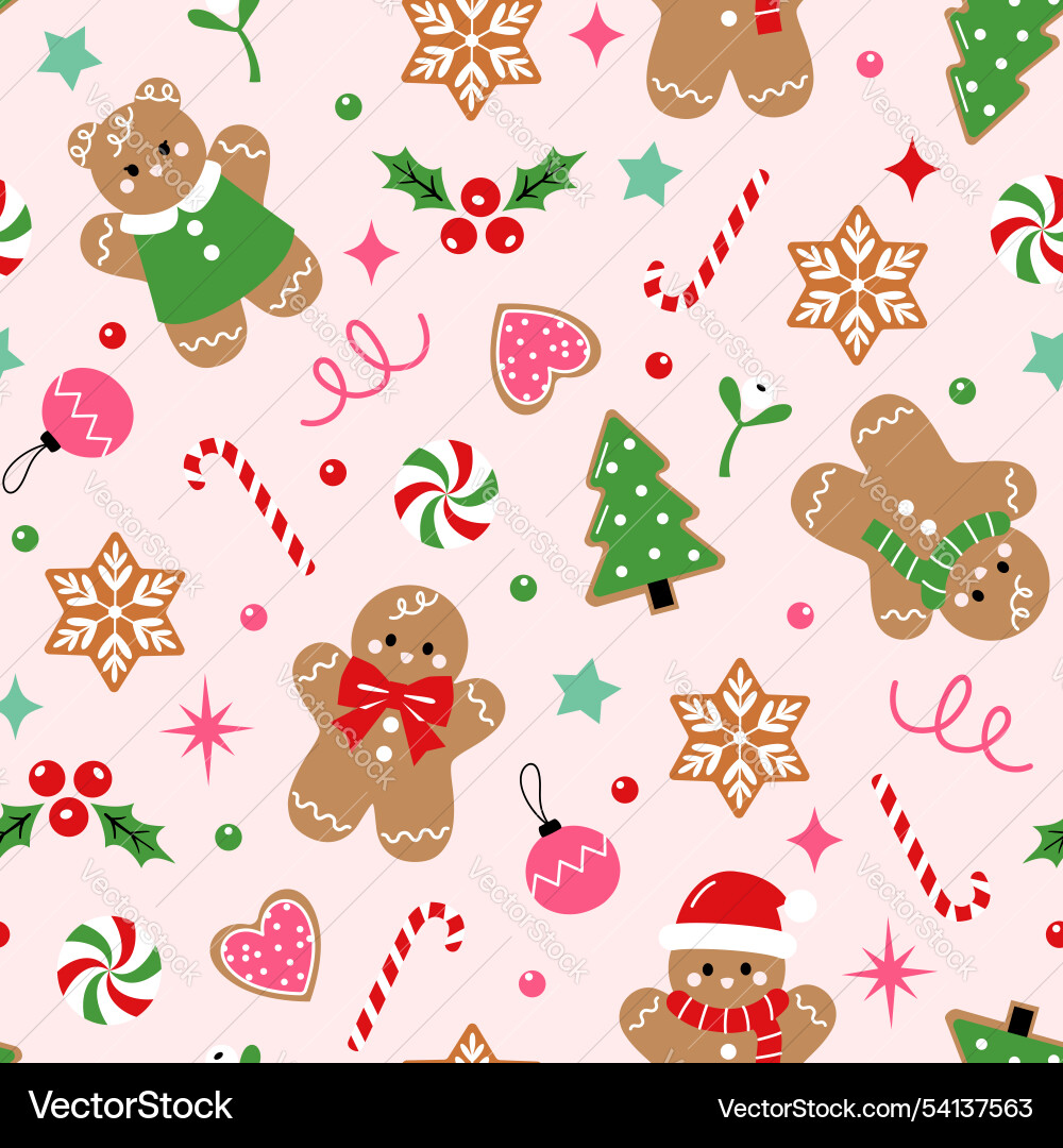 Pink Gingerbread Christmas Pattern Royalty Free Vector Image