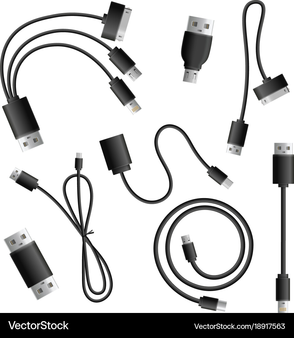Realistic adapter cables set Royalty Free Vector Image