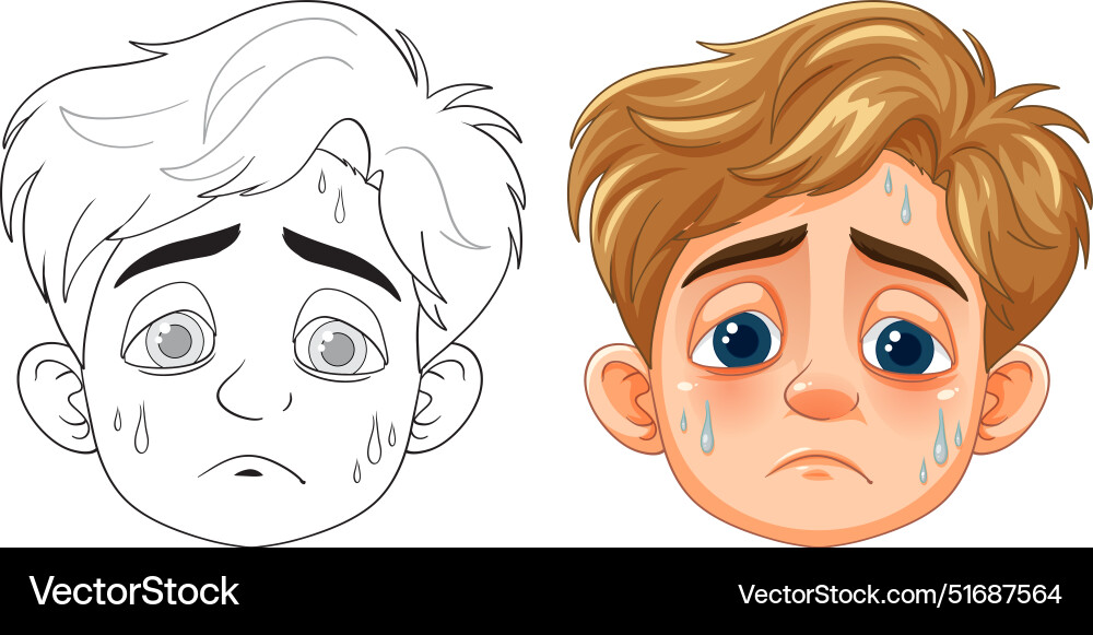 A sad sweating boys face Royalty Free Vector Image