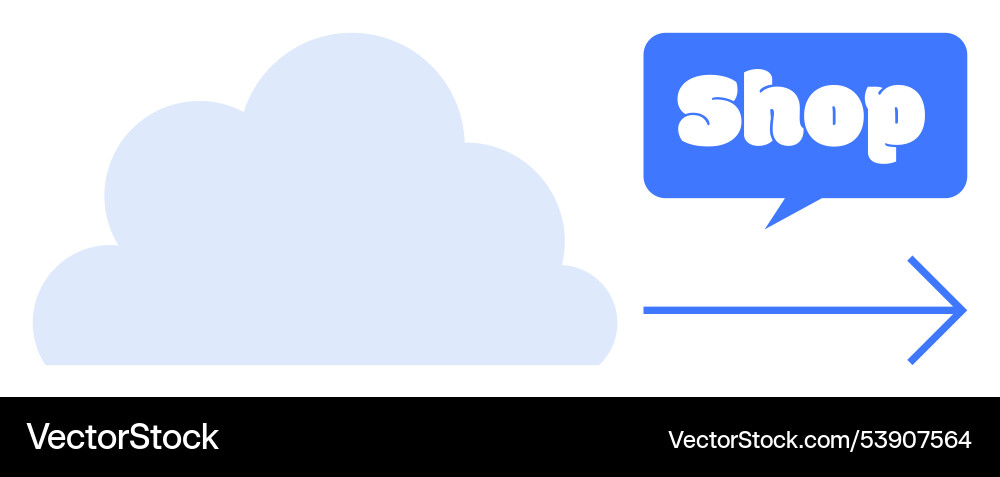 Blue cloud with shop button and right arrow Vector Image