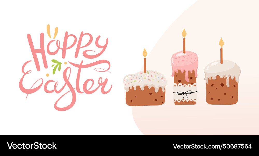 Spring easter banner with cakes and candles hand Vector Image